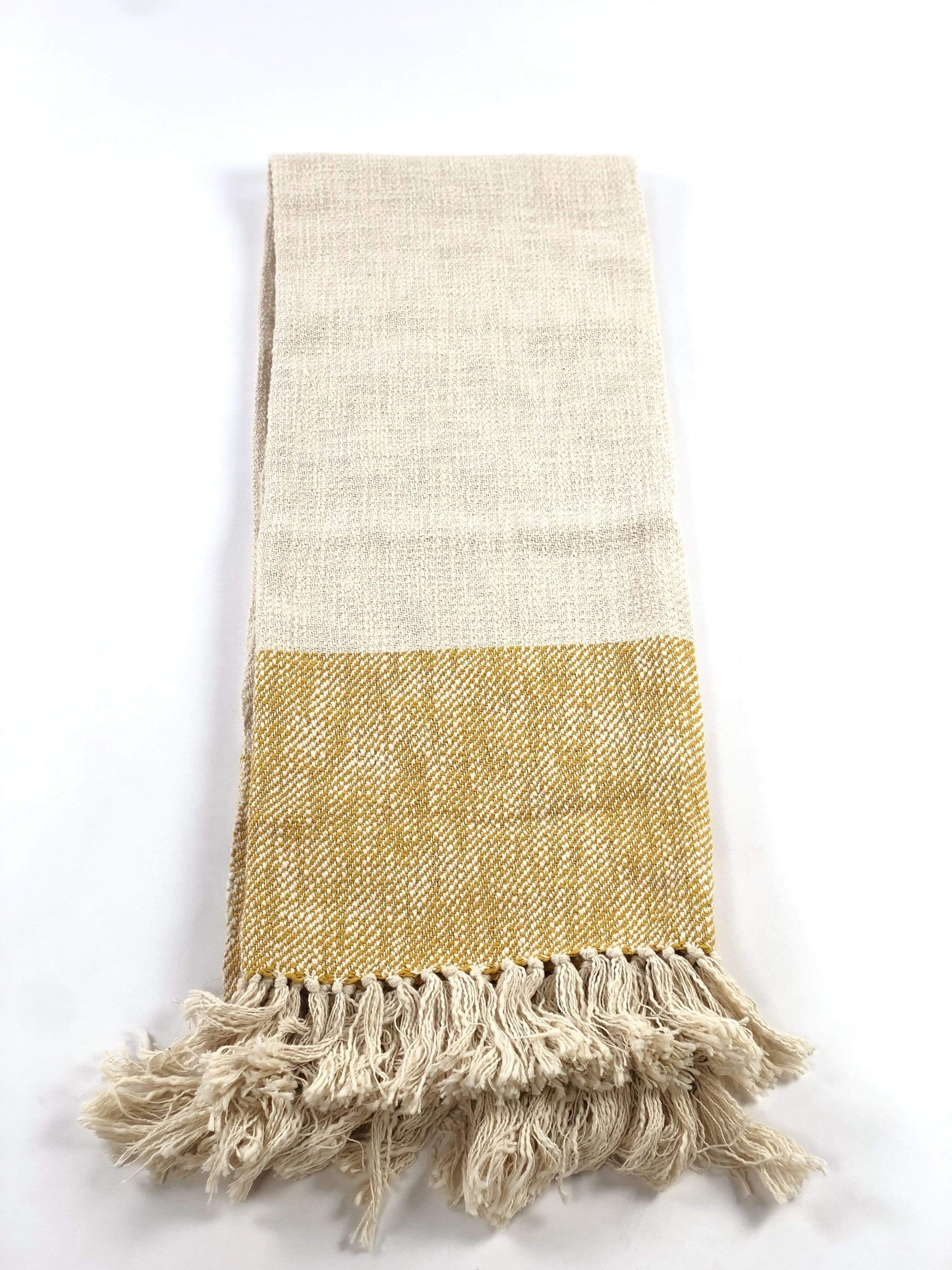 HEM | Handwoven Cream And Mustard Cotton Throw Blanket